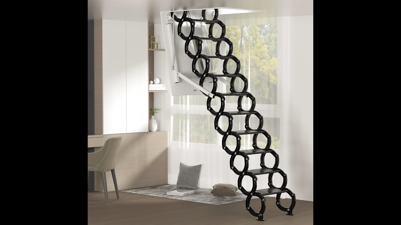Motorgenic H025-A001 Electric Attic Ladder Aluminum Folding 9.5Ft with ...