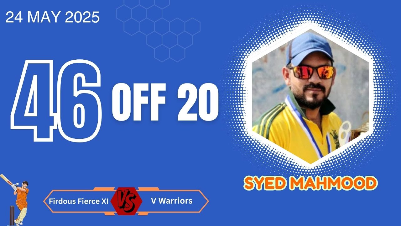 Syed Mahmood | 46 off 20 | Firdous Fierce XI vs V Warriors | 24 May ...