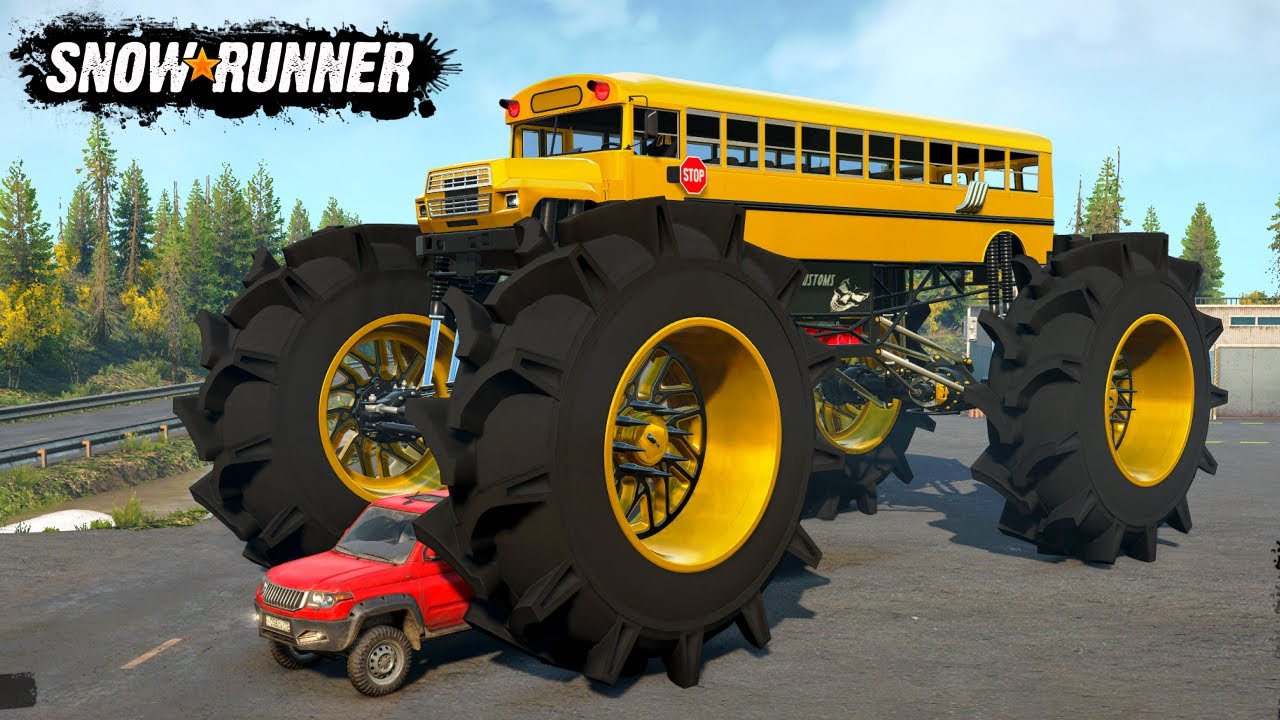 SnowRunner - Mega School Bus Driving In Mud Park - YouTube