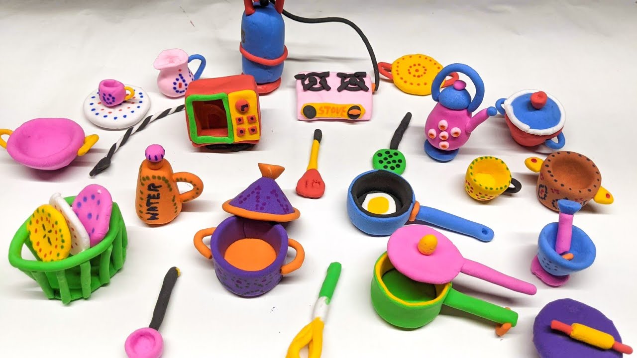 DIY How to make polymer clay miniature microwave oven, tea set, water ...