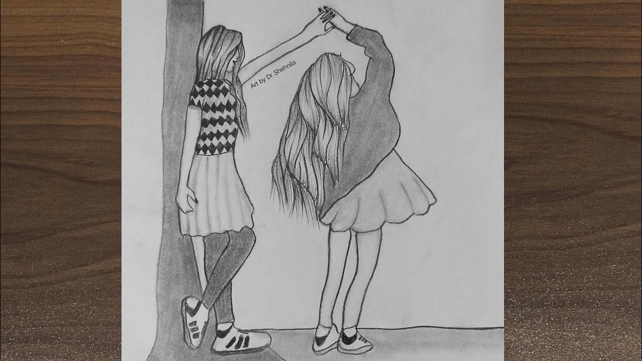 Best friends pencil Sketch Tutorial | BFF Drawings | Friendship Day ...