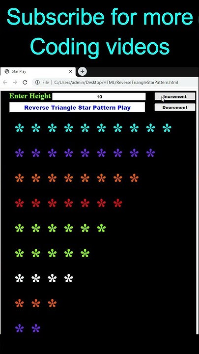 Html, CSS and JavaScript Code to Print Reverse Triangle Star Pattern #shorts - YouTube