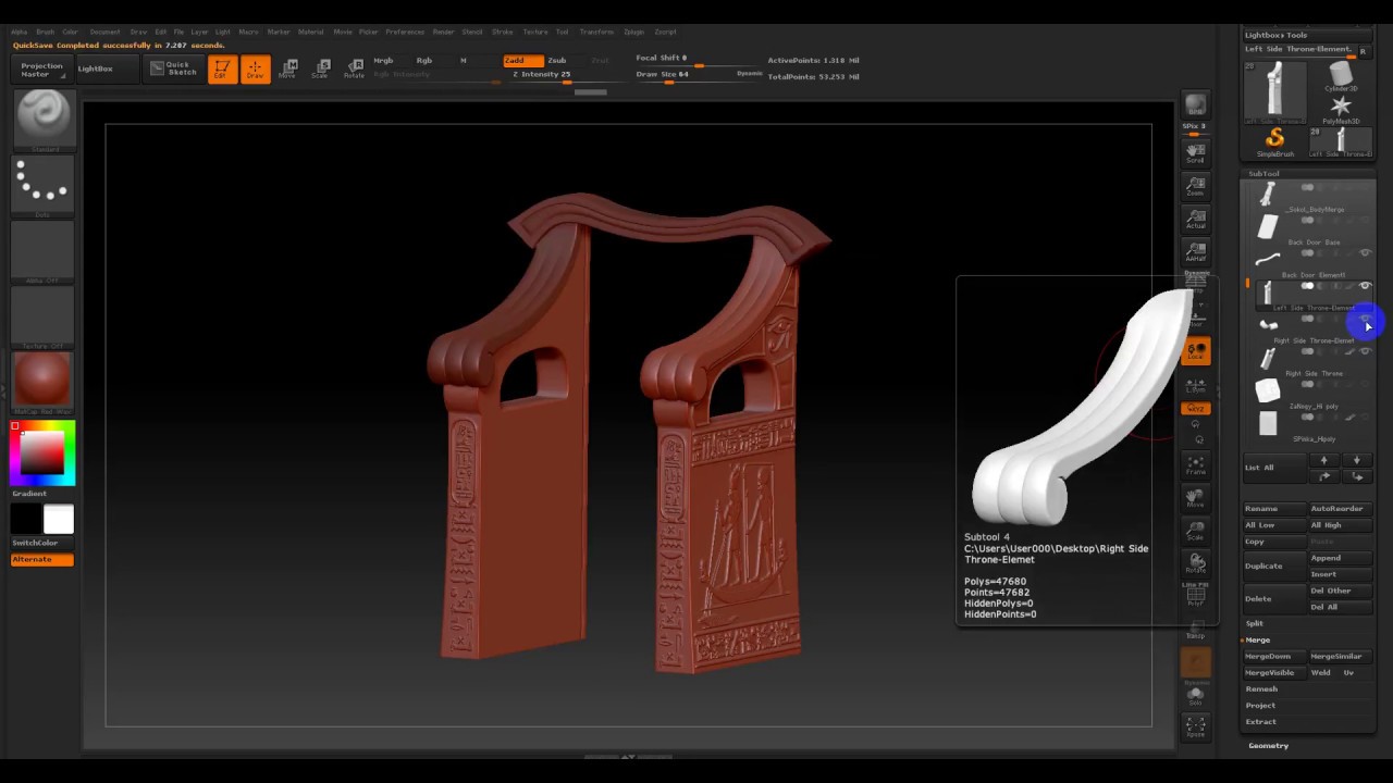 ZBrush 4R7 - Booleans. Dynamesh Boolean Techniques. Резка динамеш ...