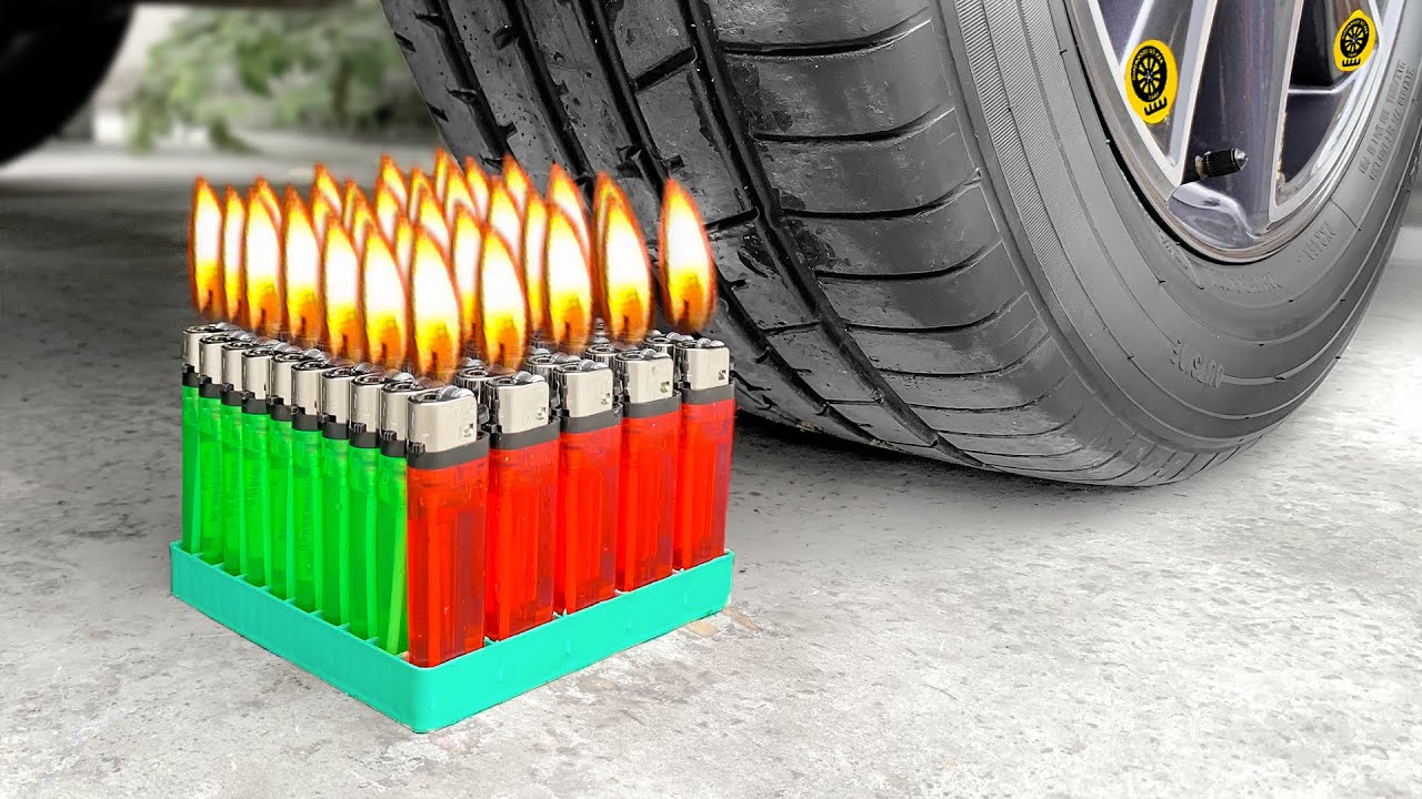 Crushing Crunchy & Soft Things by Car! Experiment Car Colorful Lighters ...