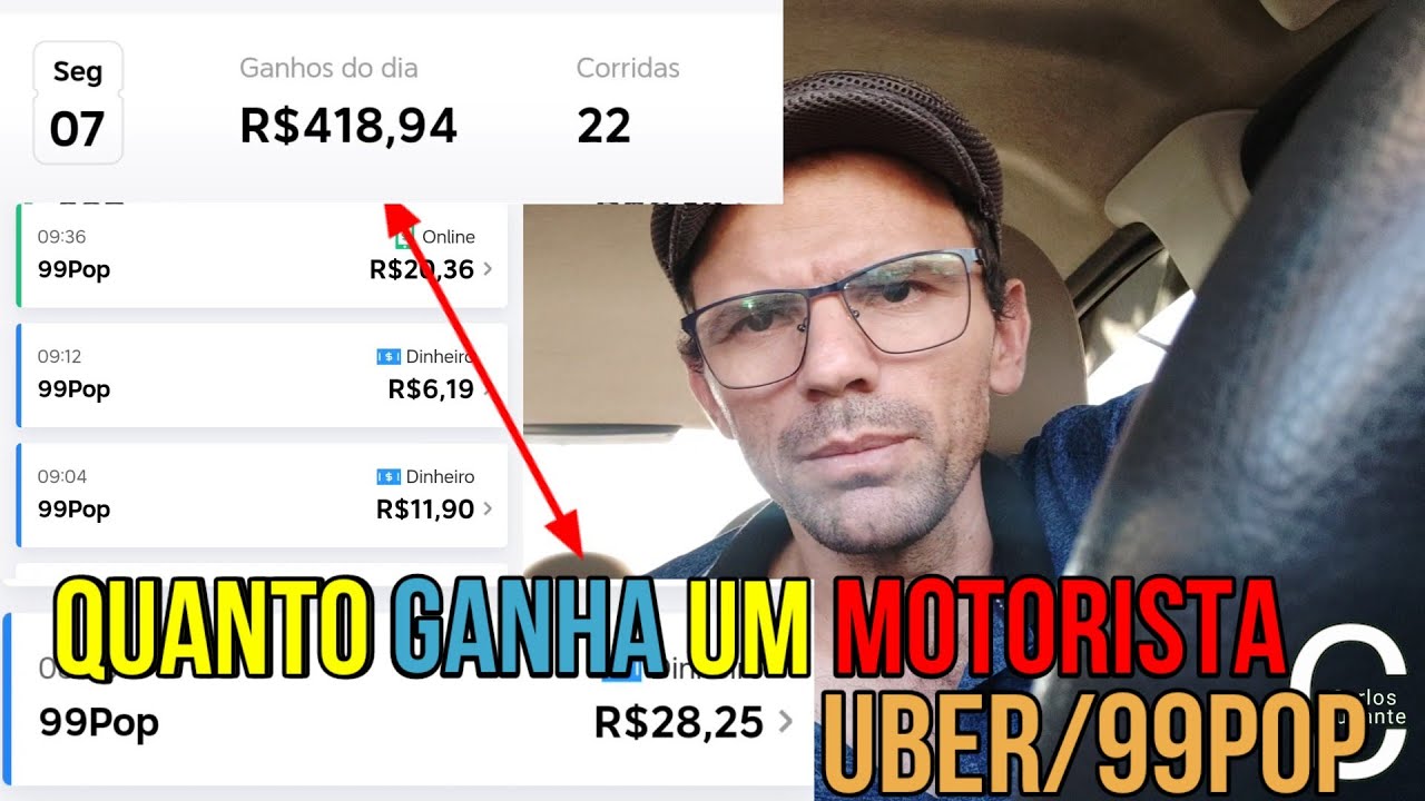QUANTO GANHA UM MOTORISTA DE APLICATIVO UBER 99 POP (GANHOS REAIS ...