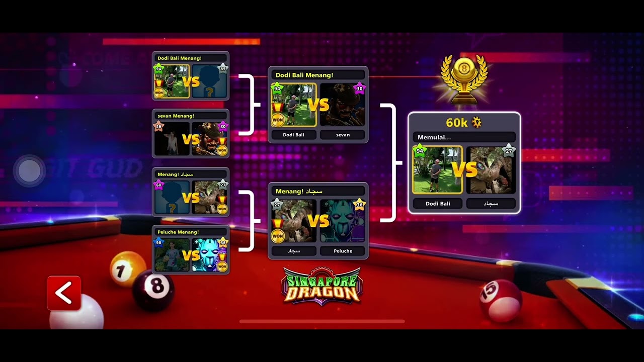 VIDEO PENDEK MEMENANGKAN TURNAMEN / SINGAPORE DRAGON / 8 BALL POOL ...