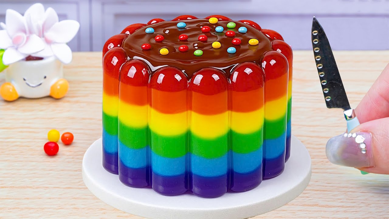 Mini Rainbow Jelly Cake Recipe🍫🌈Miniature Rainbow Jelly Cake Decorating ...