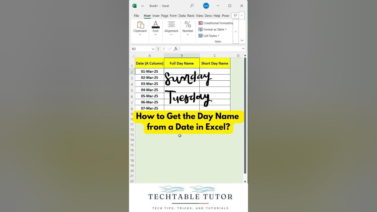 Extracting Full Day and Short Day Name from Date in Excel #excelshorts ...