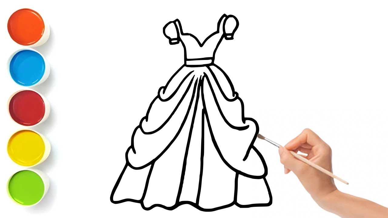 How to Draw & Color a Beautiful Princess Dress - Easy Kids Drawing ...