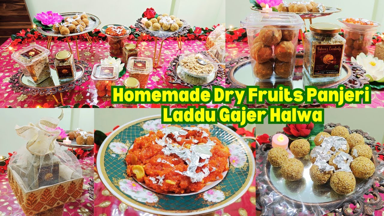 Healthy Homemade Dry Fruits Panjeri Gond Laddu Gajer Halwa Jaggery ...