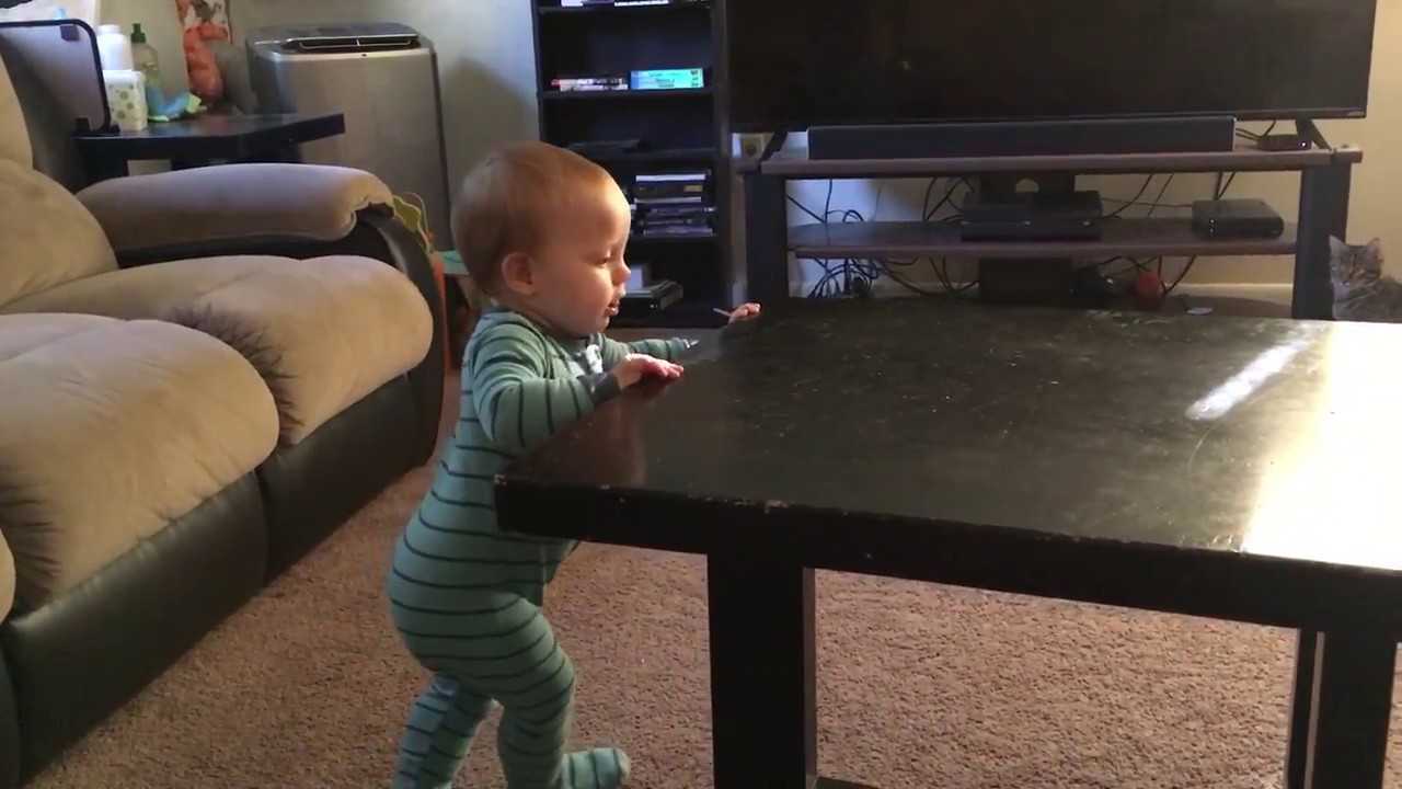 Baby Pushes Table Across Floor! - YouTube