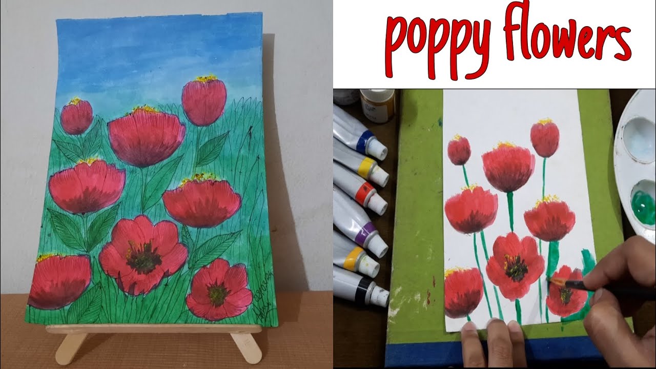 How to Draw Poppy Flower With Water Colour Drawing || Fatiha Arts and ...