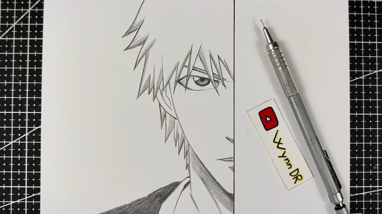 Anime drawing easy | how to draw Ichigo half face step-by-step | Bleach ...