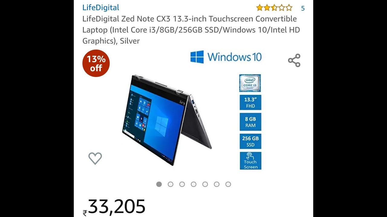 LifeDigital Zed Note CX3 13.3-inch Touchscreen Laptop Intel Core i3/8GB ...