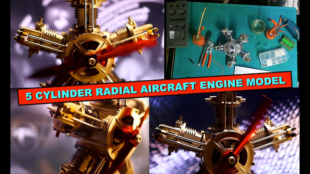 5 cylinder aircraft engine model - YouTube