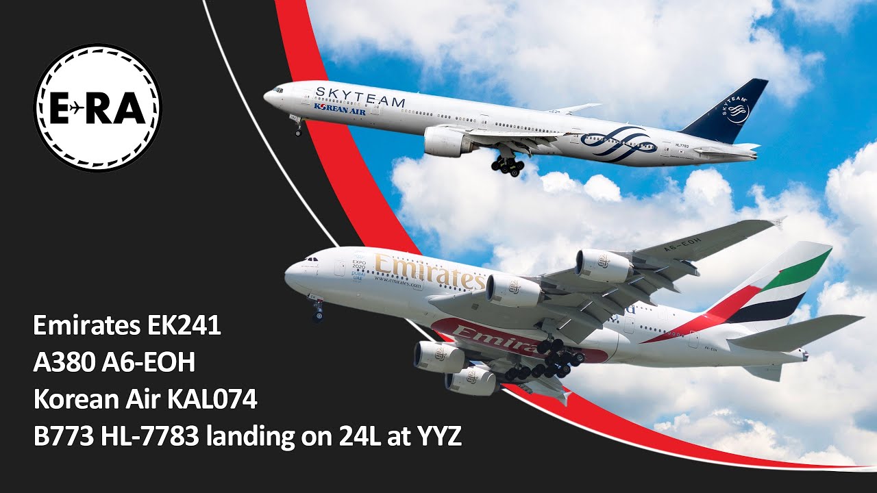 Emirates A380 (New Livery) & Korean Air B777-300ER (SKYTEAM Livery ...
