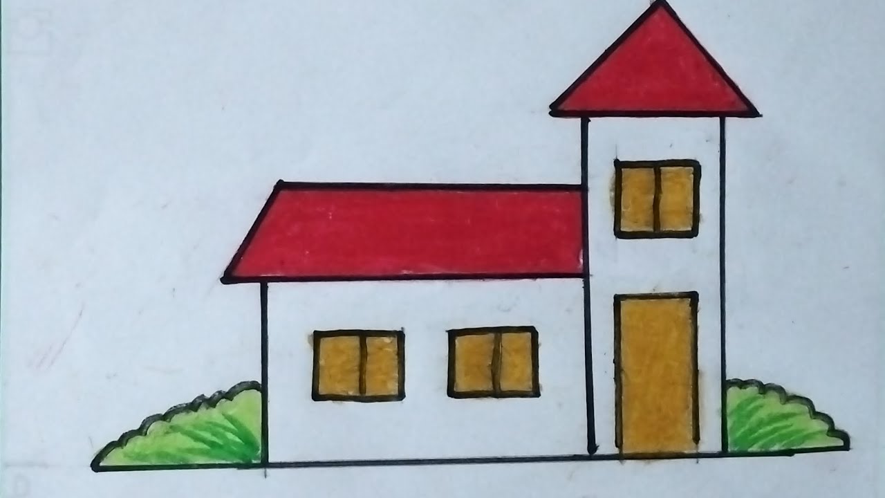 house scenery drawing with oil pasts || easy drawing || - YouTube