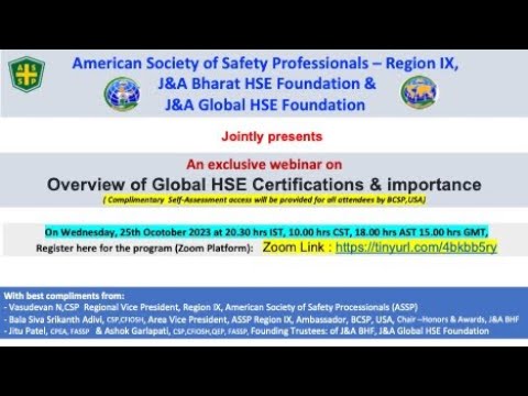 20th OKT by J&ABHF & ASSP Region IX on HSE Certifications - YouTube