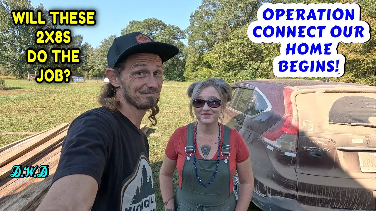 2 SHEDS CONNECTED BY 16 FT 2X8 FLOOR JOISTS | vlog, couple, tiny house ...