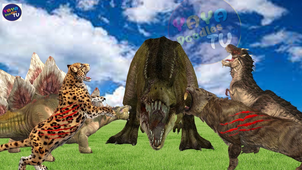 Dinosaur Battles: T-Rex VS Stegosaurus 3d Animated Cartoon Saber tooth ...