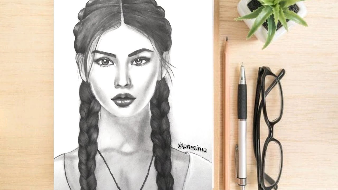 How to draw A girl with Double Braided Hairstyle || Pencil Sketch ...