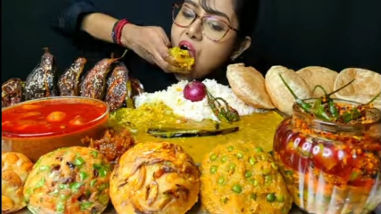 Daal chawal different types of bharta achaar aloo masala curry luchi ...