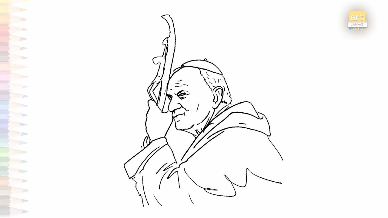 St. John Paul II drawing easy | Art tutorial | How to draw Pope John ...