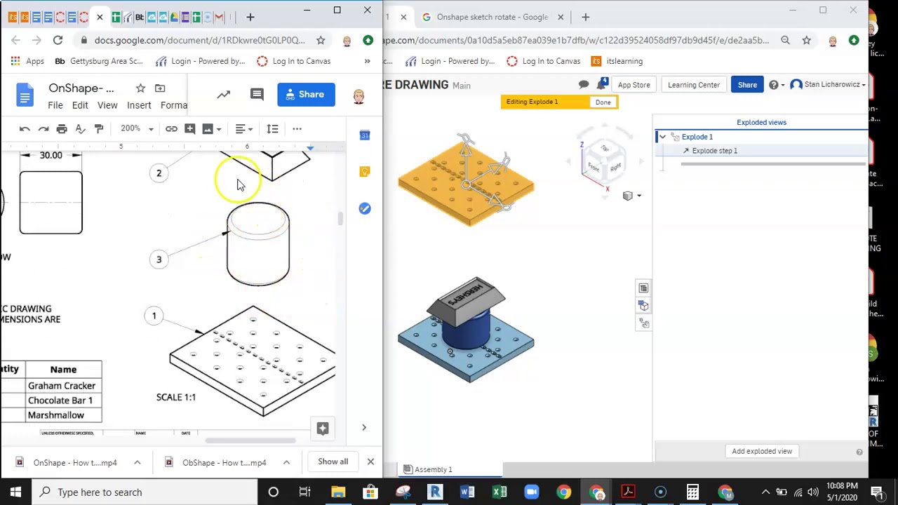 OnShape - Smore Assembly - Exploded View and BOM Set up - ANSI B set up ...