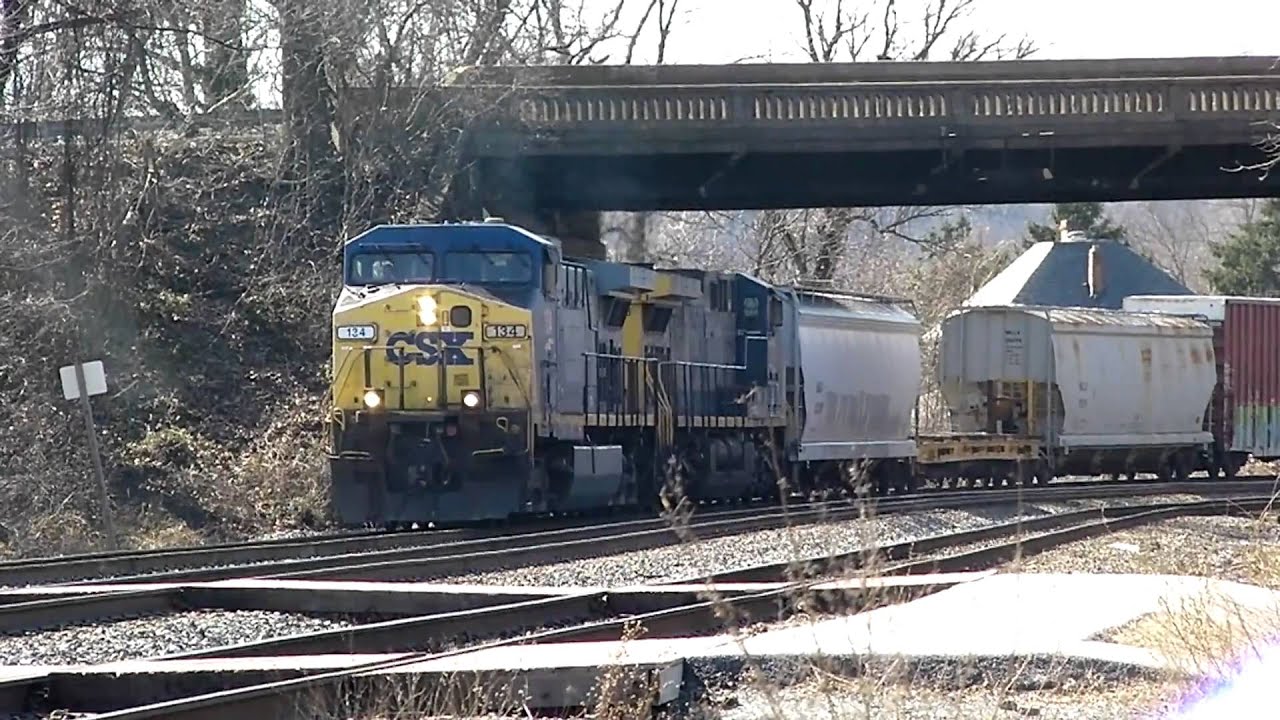 CSX 134 & 308 Freight Holds for a Stop Signal @ St. Denis w/ Defect ...