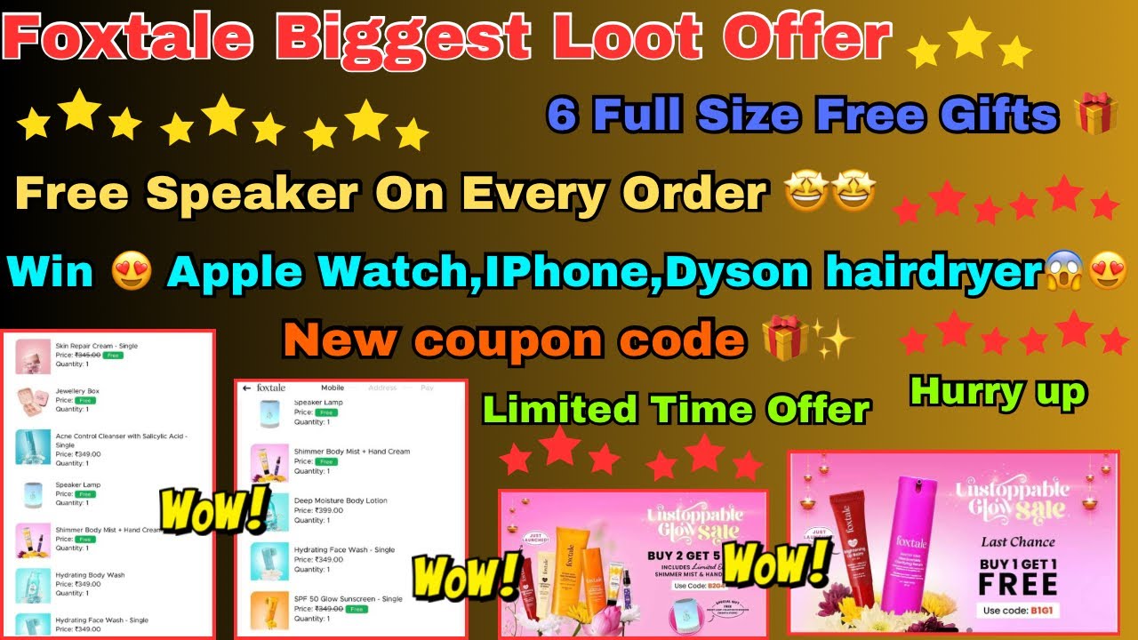 Foxtale Dhamaka Loot Offer🥳 6 Free Full Size products😍 Free Speaker Don ...