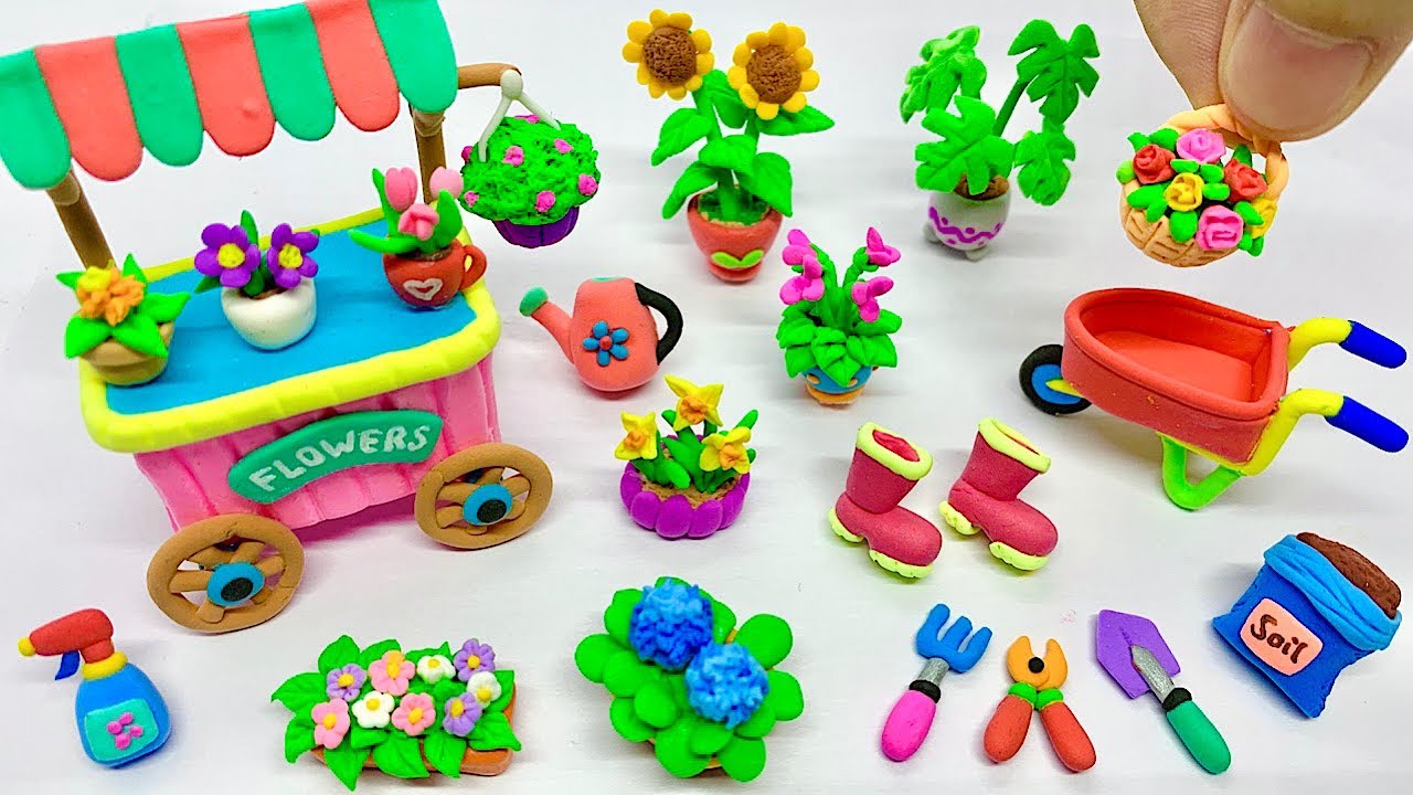 🌷🌷EASY! DIY How To Make Polymer Clay Miniature Flowers Shop | Dollhouse ...