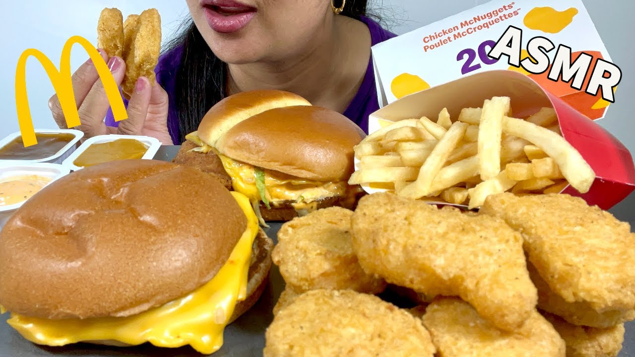 ASMR MCDONALD'S SPICY McCRISPY CHICKEN BURGER + DOUBLE CHEESE BURGER ...