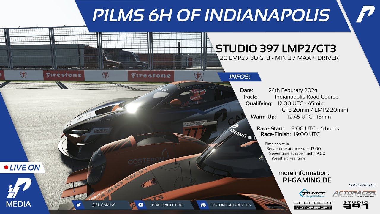 P1LMS 2024 Round 1 - 6h of Indianapolis (Indianapolis) - RFactor2/RF2 - Live VR stream! - YouTube