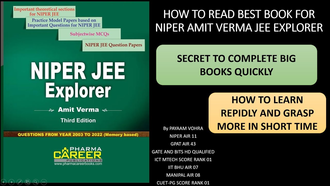 BEST BOOKS FOR NIPER. HOW TO READ AND STUDY. NIPER JEE BOOK .NIPER EXAM ...
