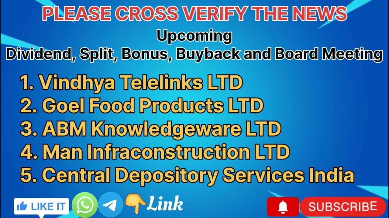Vindhya Telelinks | Goel Food Products | ABM Knowledgeware | Man Infraconstruction | CDSL - YouTube