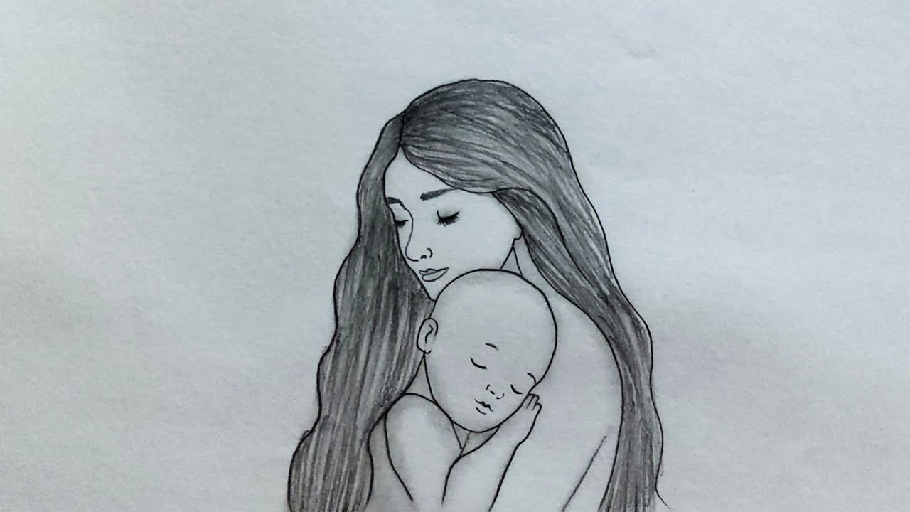 How to draw mother and baby love step by step - Mother's day picture ...