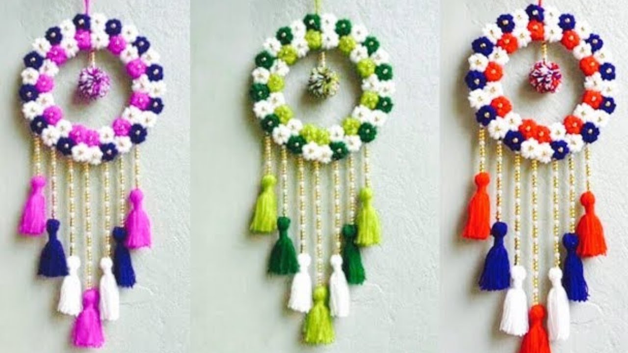Woolen Craft Idea// Beautiful Wall Decor // Tutorial Wall Toran Making ...
