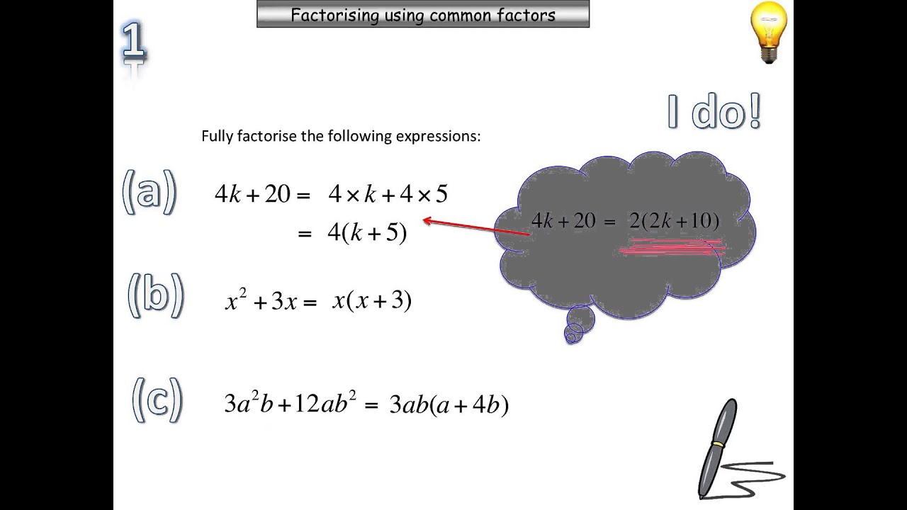 Lesson 8 - Factorising using common factors video - YouTube