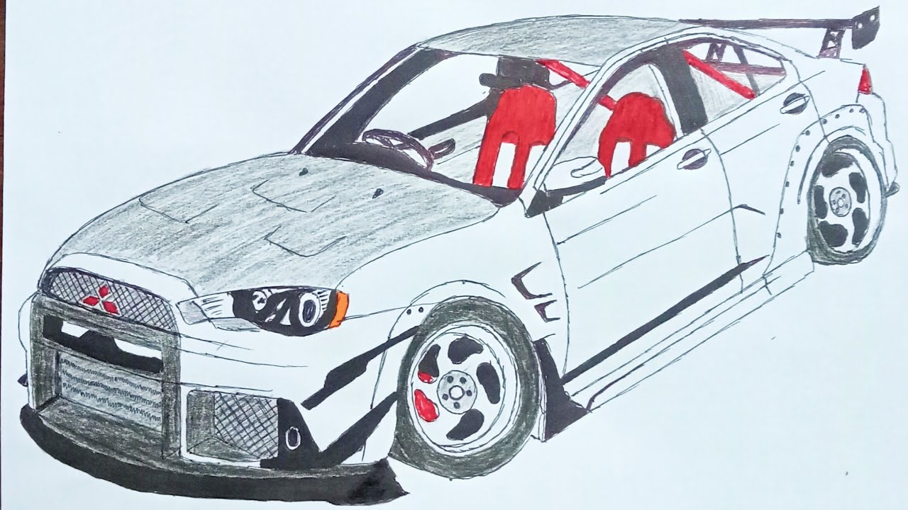 Cara Menggambar Mobil Lancer Evo X || How to Draw a Lancer Evolution X ...