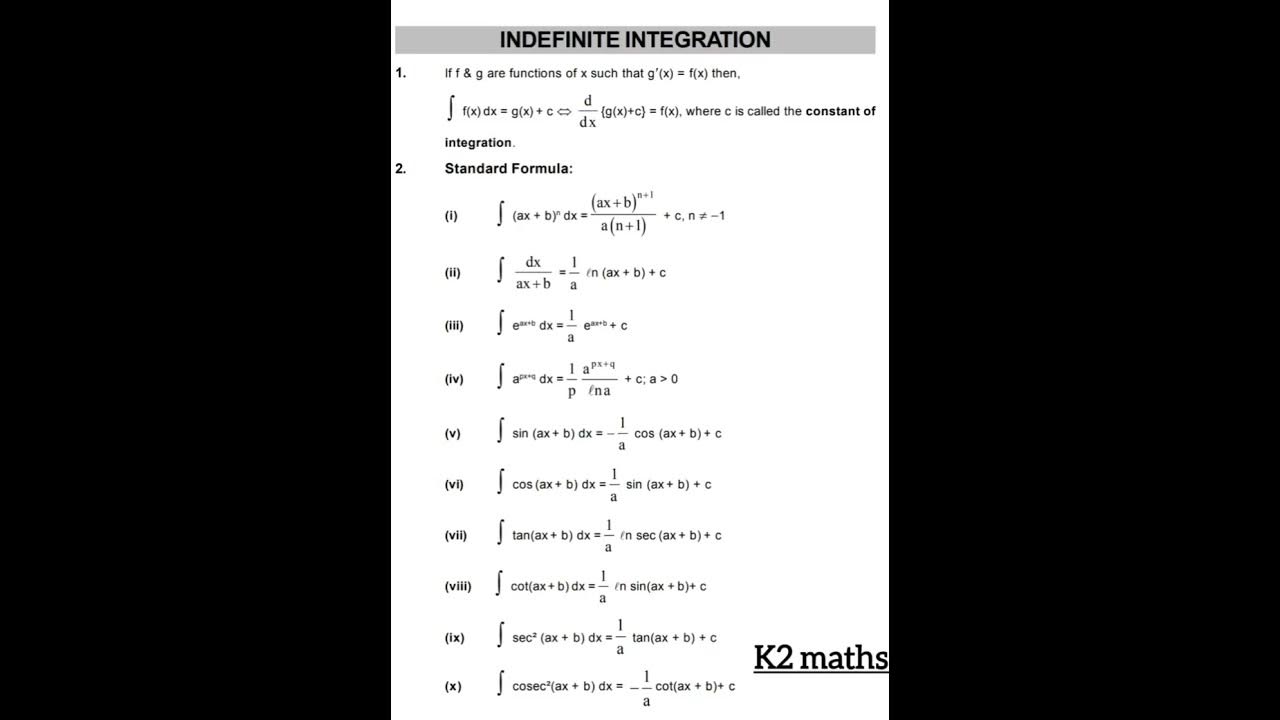 Indefinite Integration all Formula Sheet Important for Competative exams #integration - YouTube