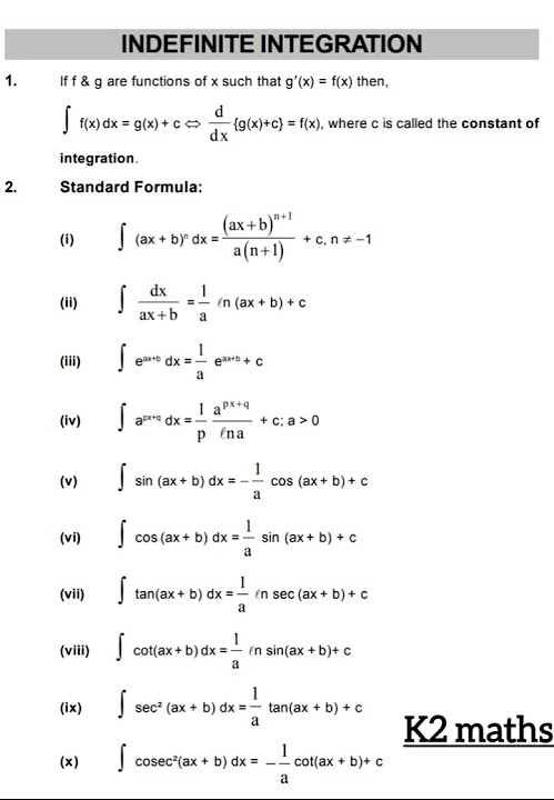 Indefinite Integration all Formula Sheet Important for Competative exams #integration - YouTube