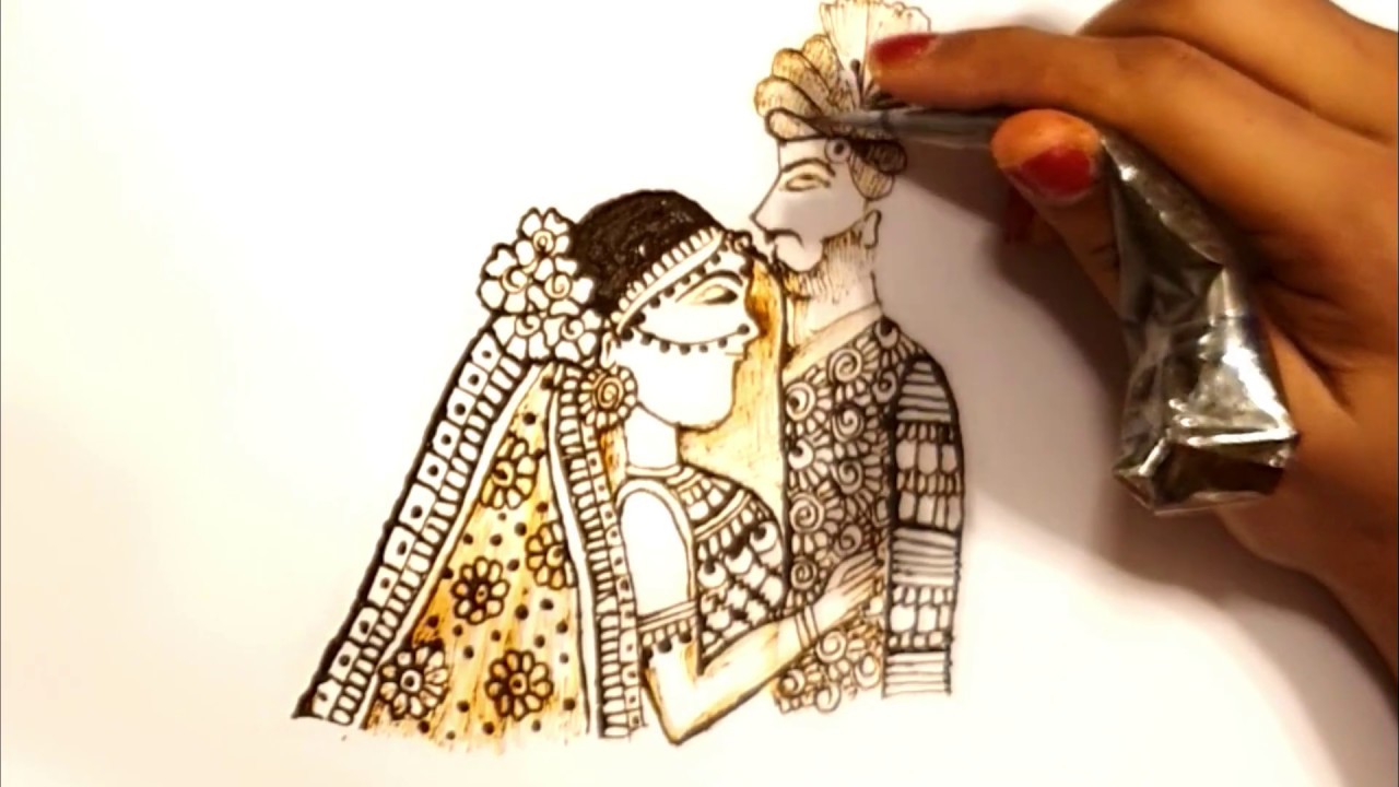 how to draw dulha dulhan-dulhan mehndi designs fro hands-bridal mehndi ...