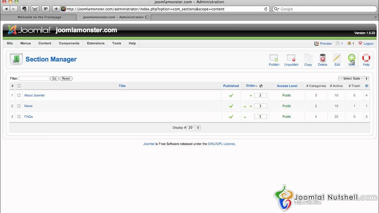 Create Section - Joomla Nutshell 1.5 Tutorial - YouTube