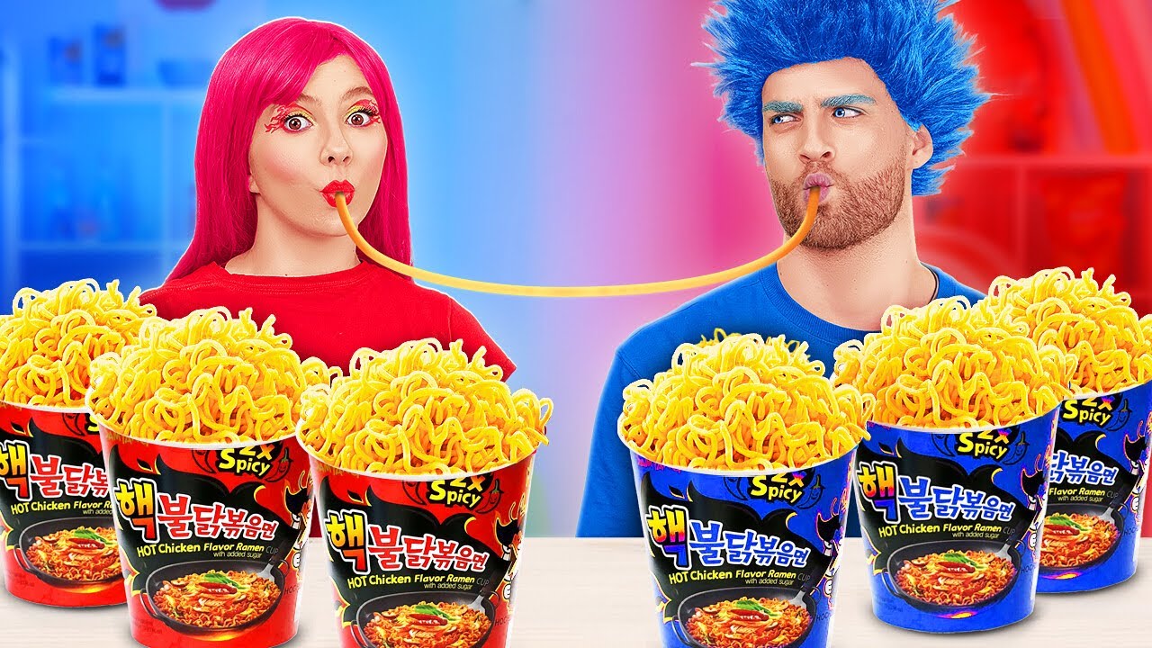 Fire vs Water Cooking Challenge | Who is better? Red vs Blue Food By ...