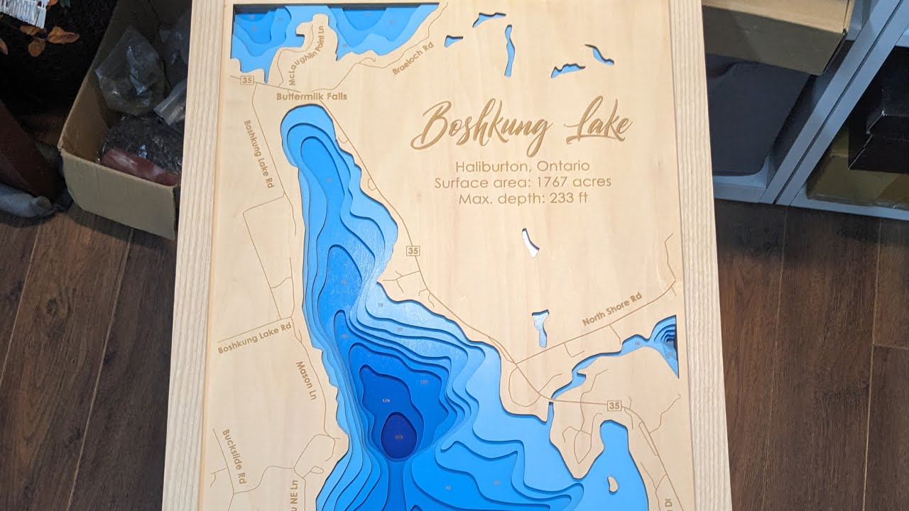 The process of making Boshkung lake map wood - YouTube