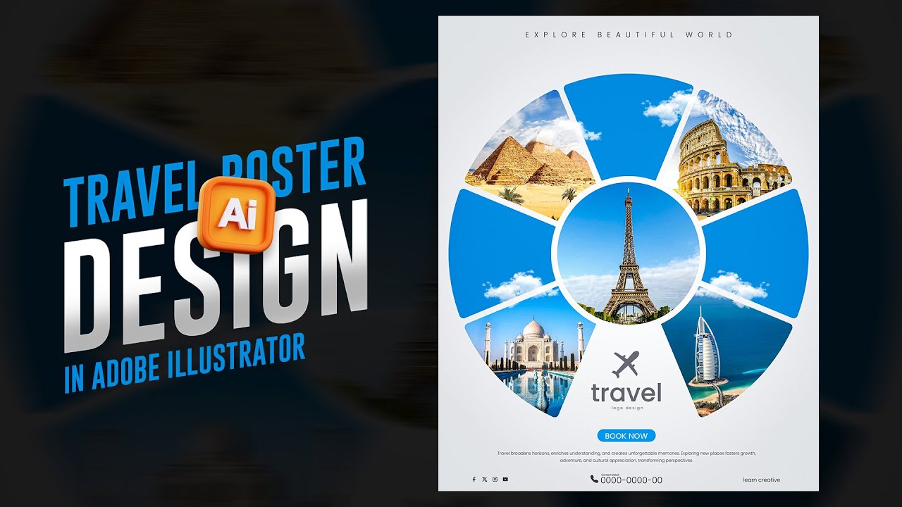Modern Travel Poster Design in Adobe Illustrator | Illustrator ...