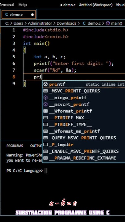 How To Code Substraction Programme Using C Language 🔥💻 Computer Laptop Trend Shortsvideo