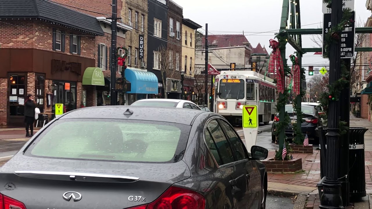 SEPTA Route 101 in traffic on a rainy day - YouTube