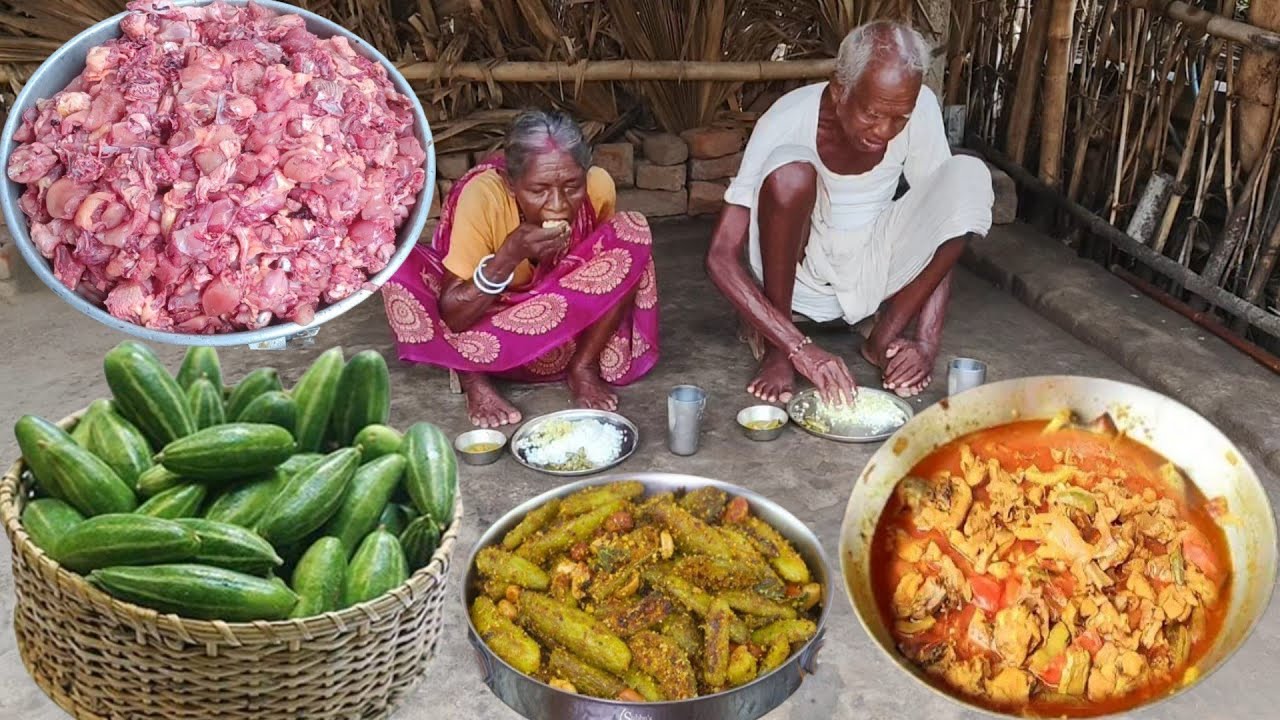 CHICKEN MEAT with PARWAL CURRY And KUNDRI VHJI cooking &eating by our ...