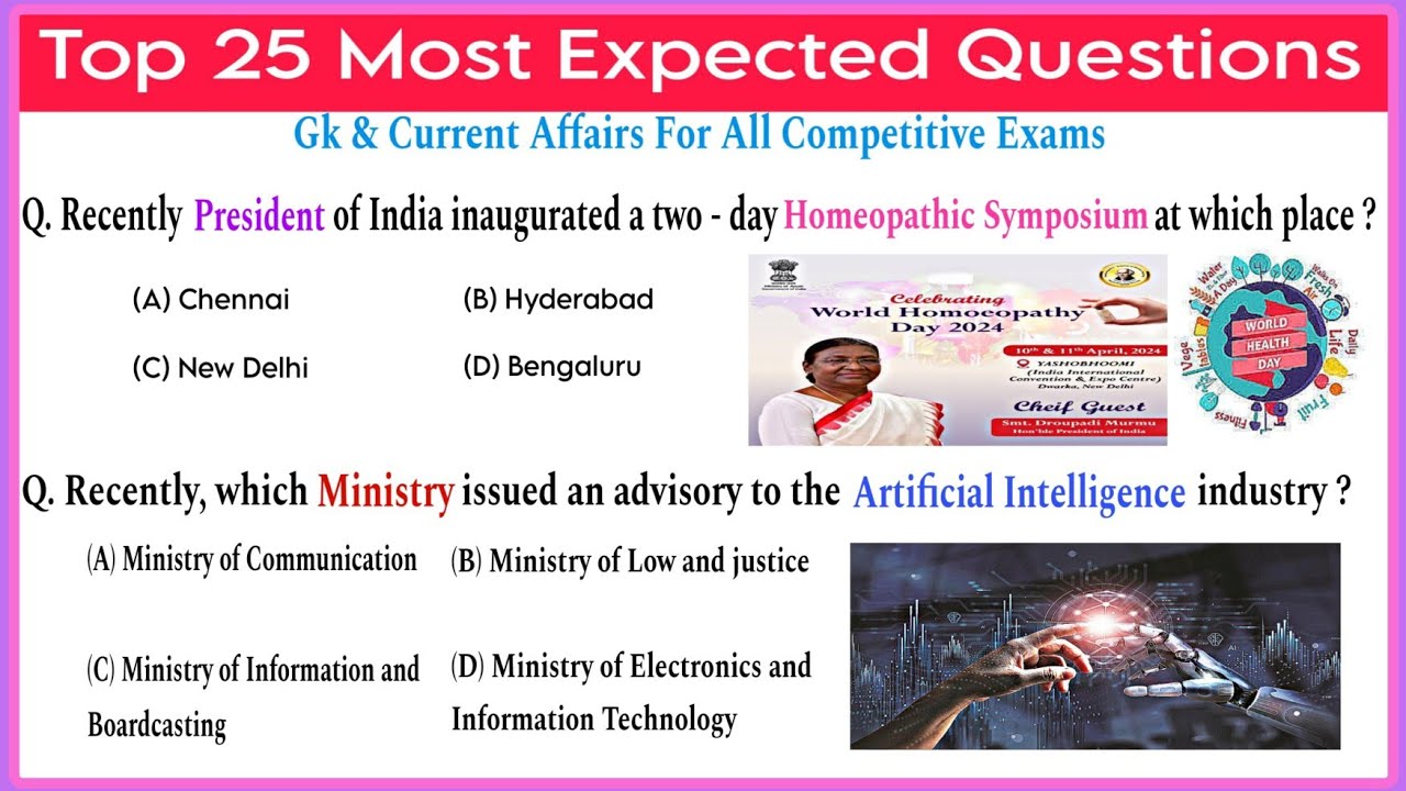 Most Expected Gk Questions 2024// Current Affairs 2024// - YouTube